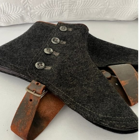 Shoes | Antique Vintage Edwardian Gray Wool Felt Leather Strap Spats ...